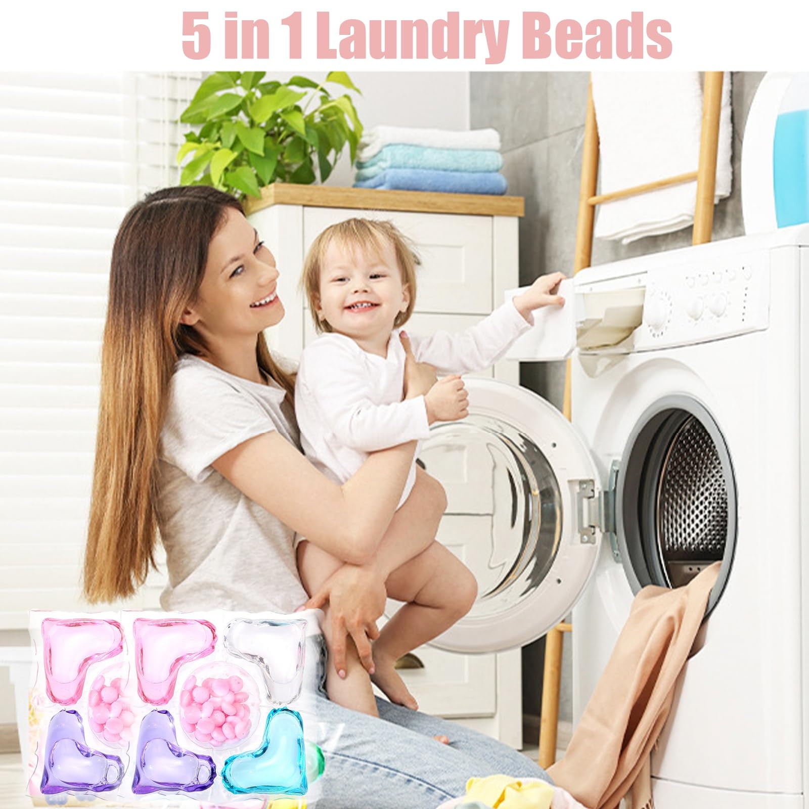 5 In 1 Laundry Gel Beads 50 Capsules 400Ml, Pre Measured Deep Cleaning ...
