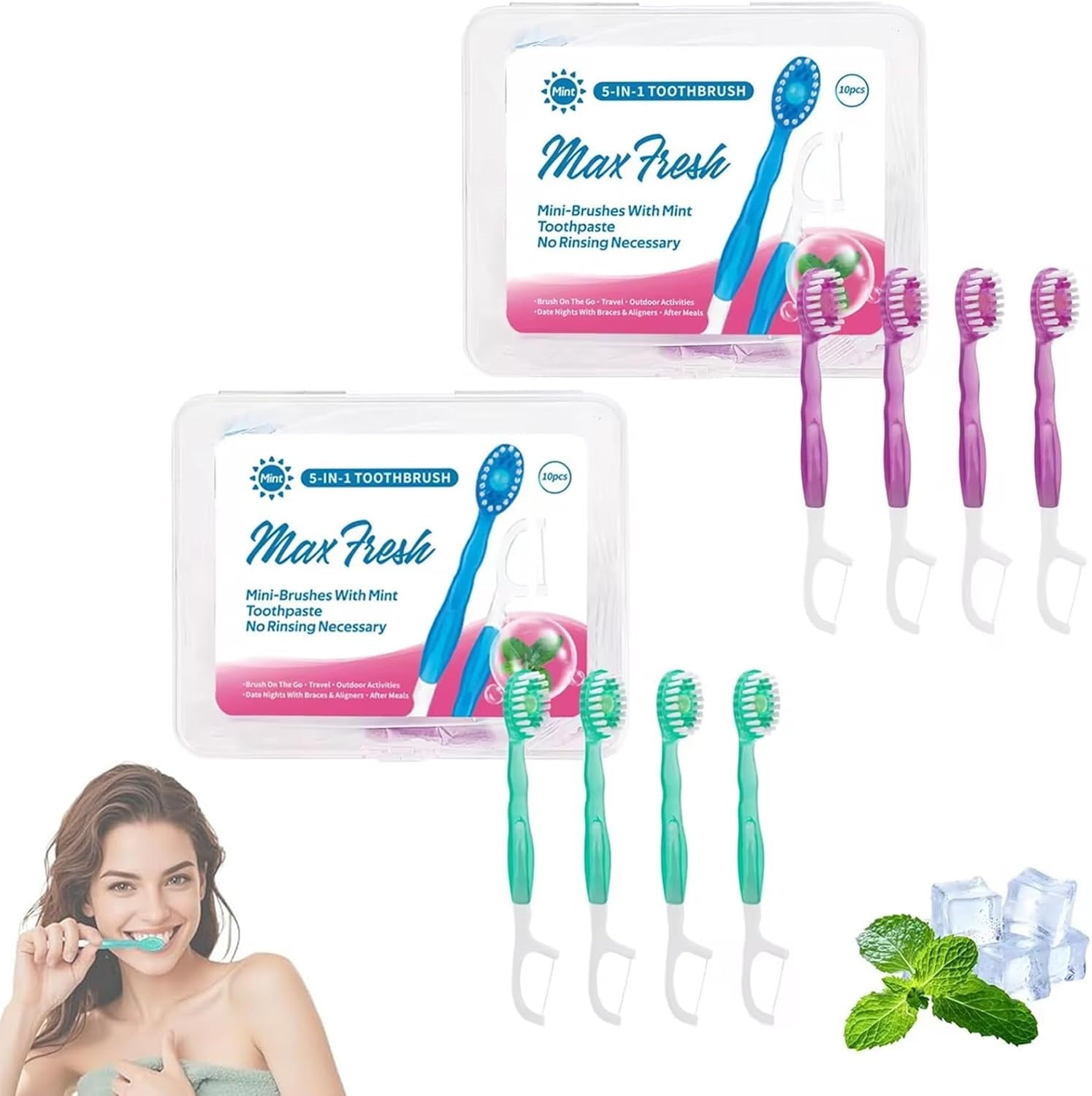 5 in 1 Mini Brushes - Toothpaste + Tongue Scrapers + Floss + Pick for ...