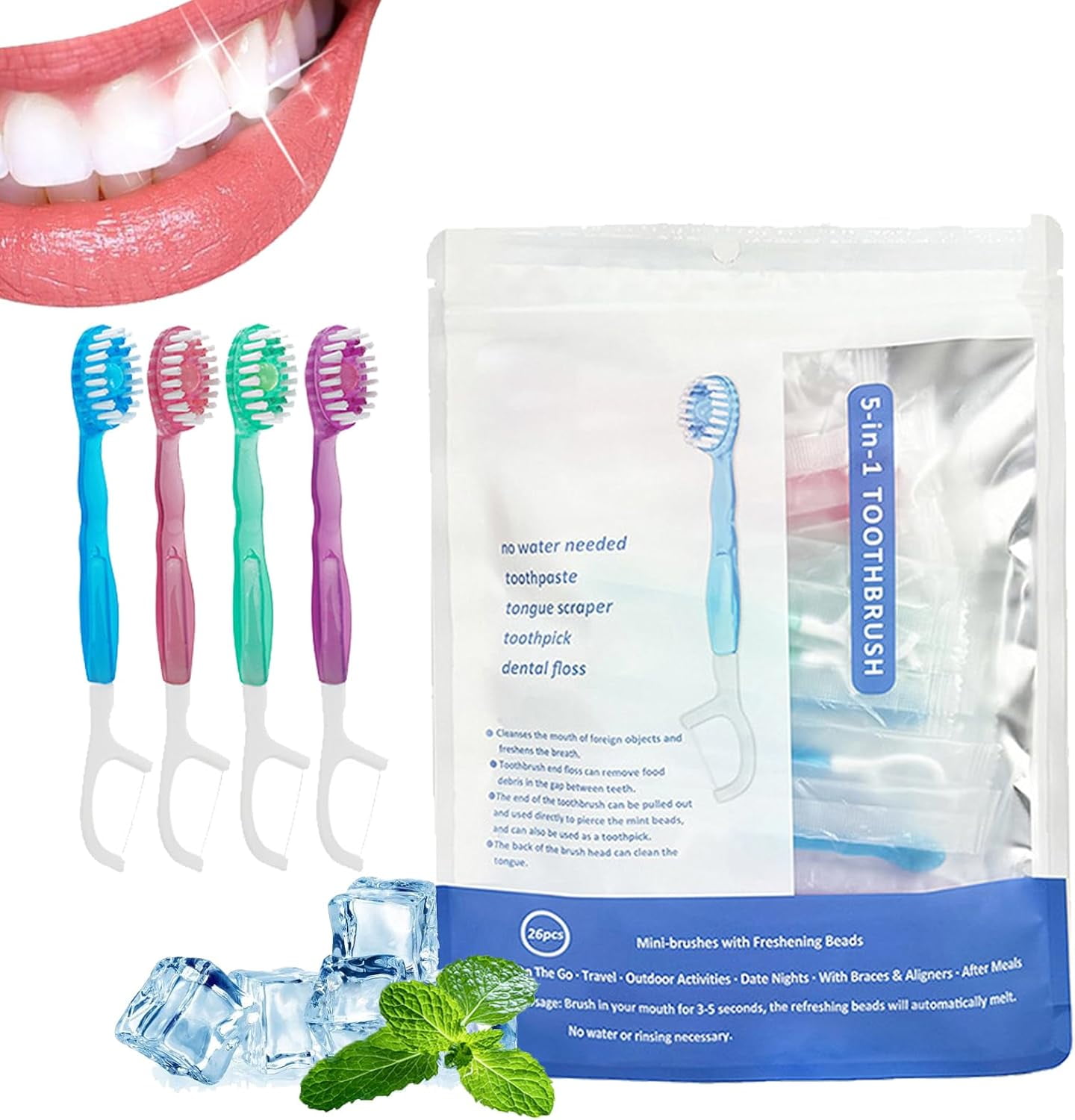 5 In 1 Mini Disposable Toothbrushes with Toothpaste, Portable ...