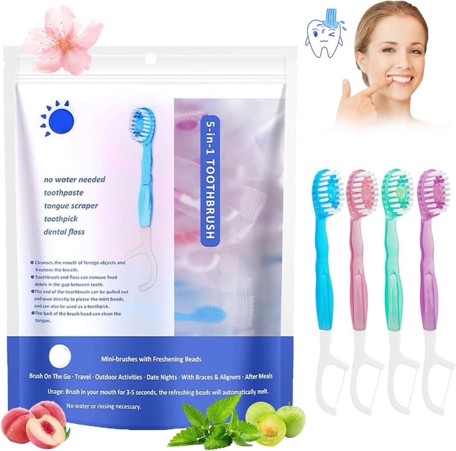 5 in 1 Mini Toothbrush & Floss, 26 PCS Mini Toothbrushes with ...