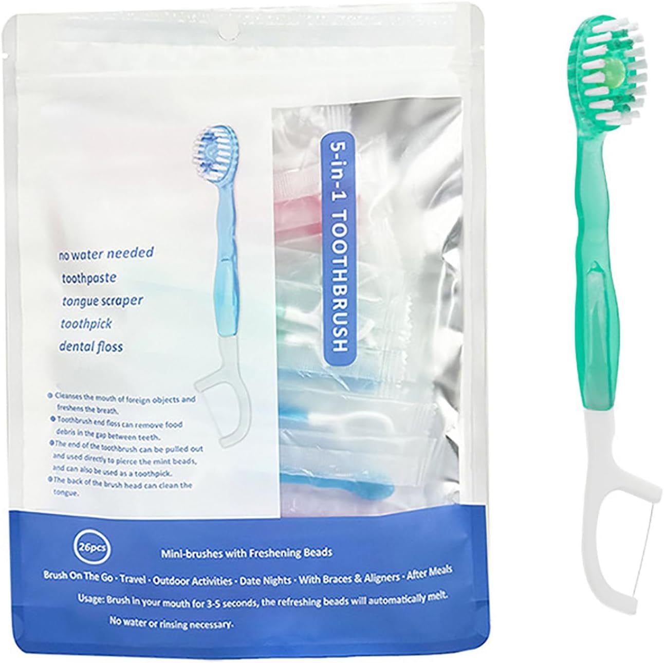 5 in 1 Mini Toothbrush and Floss, 5 in 1 Mini Disposable Toothbrushes ...