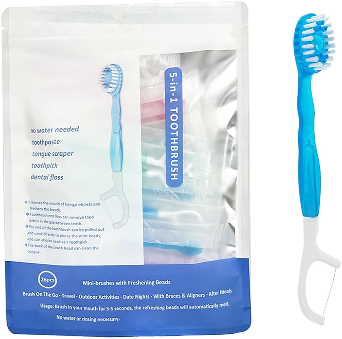 5 in 1 Mini Toothbrush and Floss, 5 in 1 Mini Disposable Toothbrushes ...