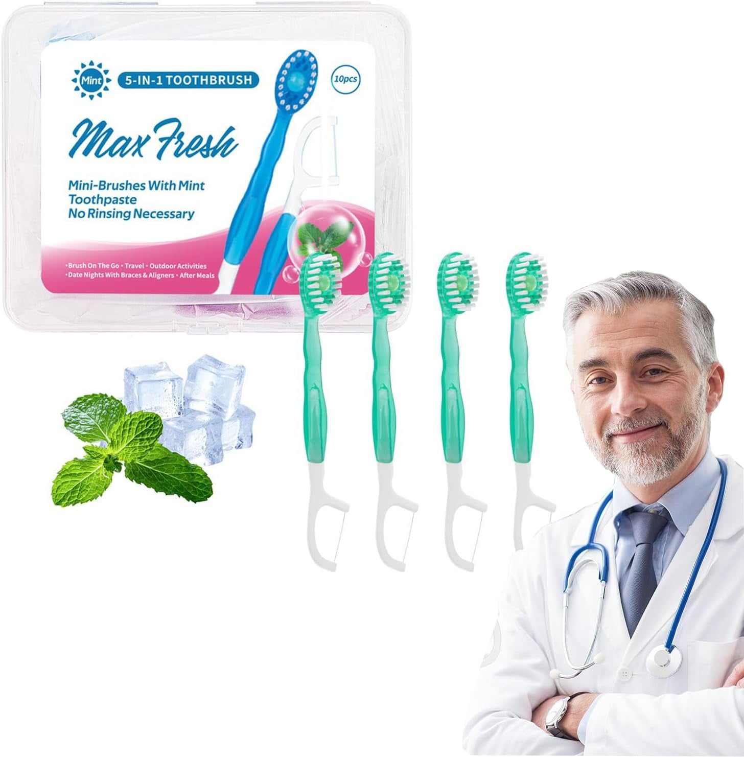 5 in 1 Mini Toothbrush and Floss, Floss Tongue, Scraper Toothpick Set ...