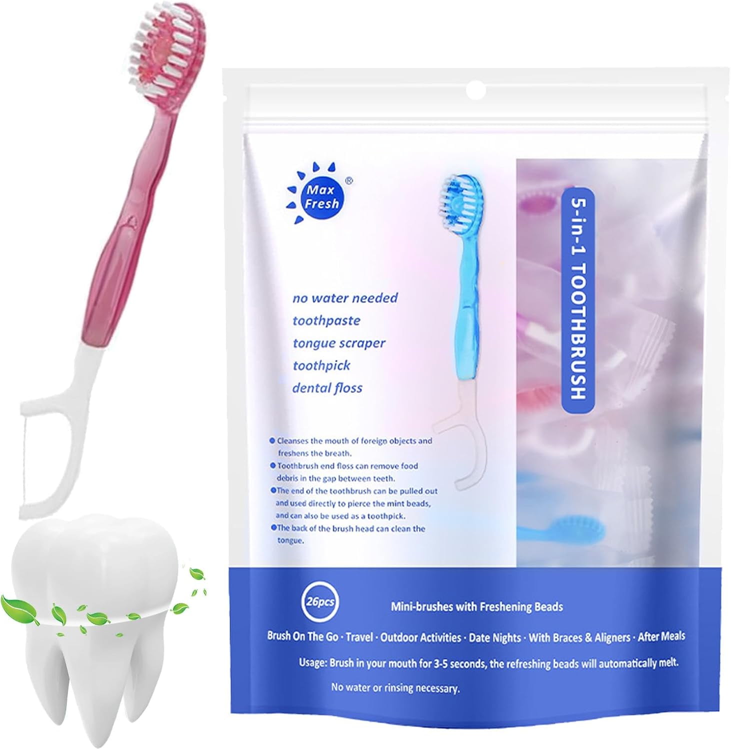 5 in 1 Mini Travel Toothbrush, 5 in 1 Portable Individually Wrapped ...