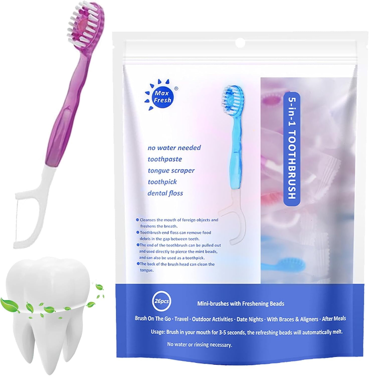 5 in 1 Mini Travel Toothbrush, 5 in 1 Portable Individually Wrapped ...
