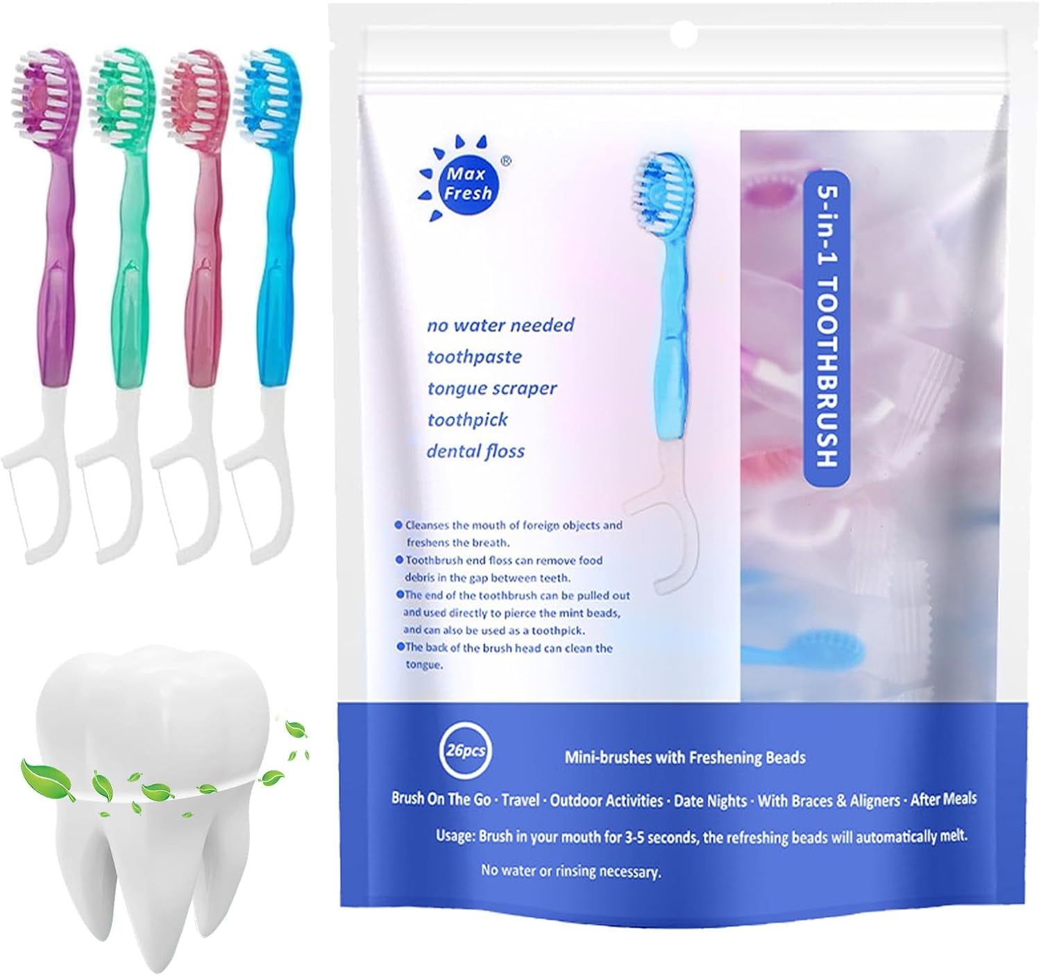 5 in 1 Mini Travel Toothbrush, 5 in 1 Portable Individually Wrapped ...