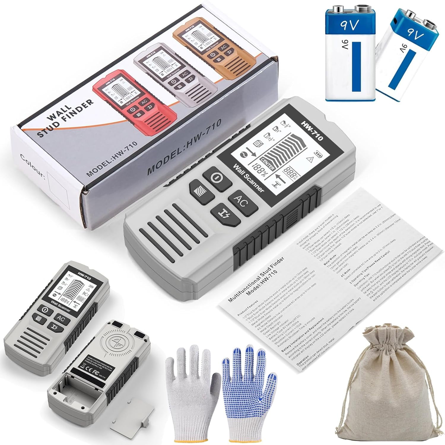 5 in 1 Multifuncional Handheld Metal & Wall Detector Scanner, HD LCD ...