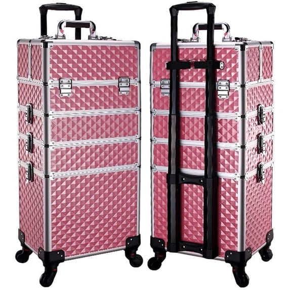 5 in 1 Professional Makeup Train Case Aluminum Cosmetic Case Rolling ...