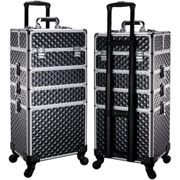 5 in 1 Professional Makeup Train Case Aluminum Cosmetic Case Rolling ...