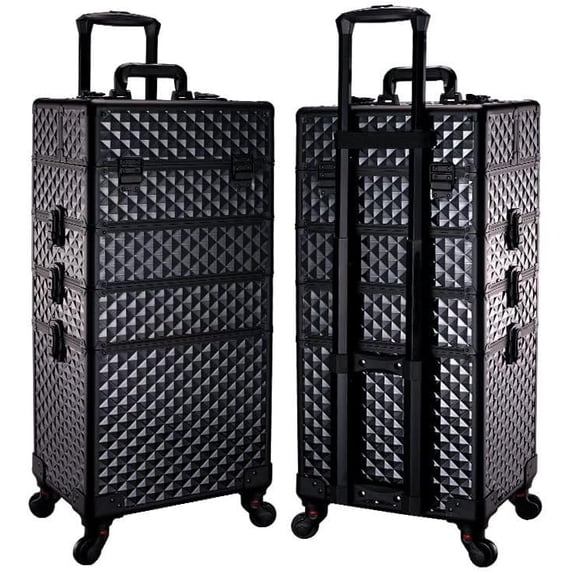 5 in 1 Professional Makeup Train Case Aluminum Cosmetic Case Rolling ...