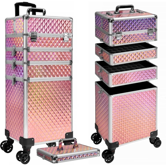 5 in 1 Rolling Makeup Train Case Professional Cosmetic Trolley Large ...