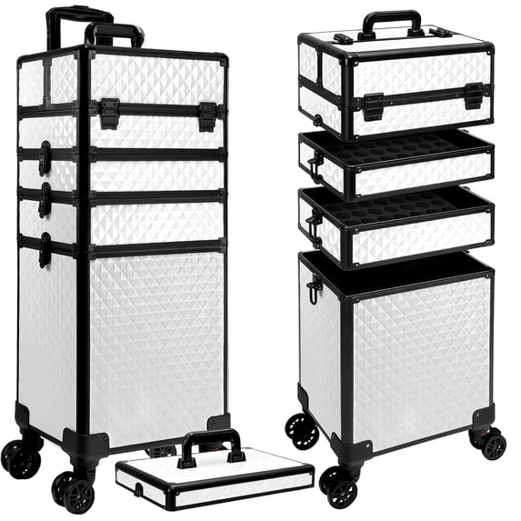 5 in 1 Rolling Makeup Train Case Professional Cosmetic Trolley Large ...