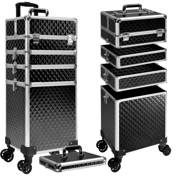 5 in 1 Rolling Makeup Train Case Professional Cosmetic Trolley Large ...