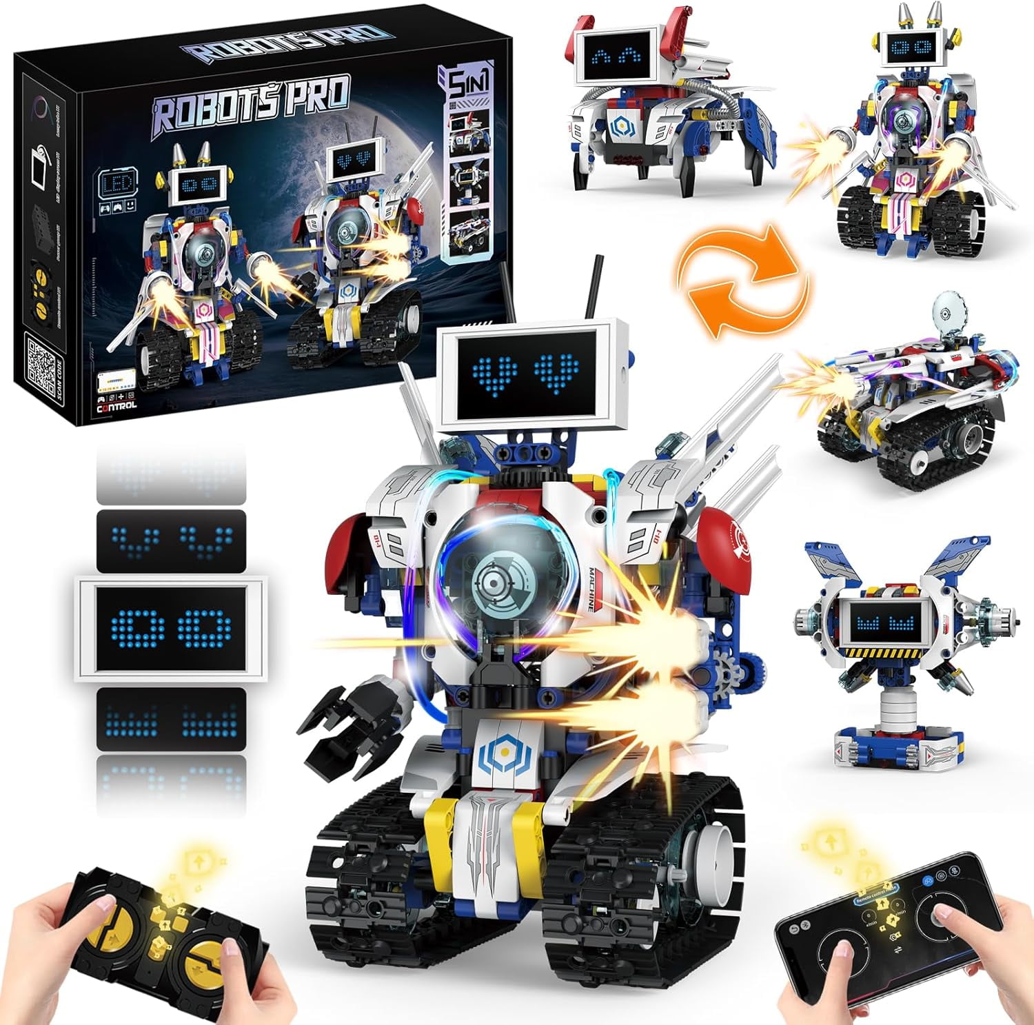 5 in 1 STEM Robot Building Kit, APP & Remote Control Screen Building ...