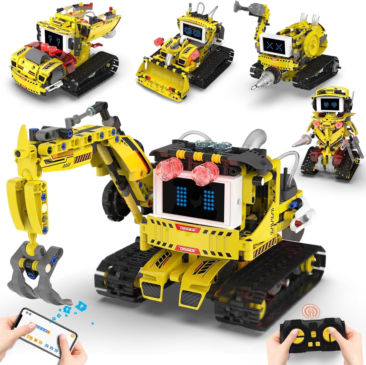 5 in 1 STEM Robot Building Kit, Programmable RC Truck Set, APP & Remote ...