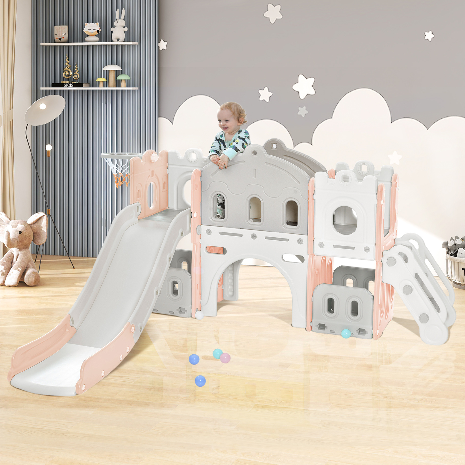 5 in 1 Slide Playset for Indoor & Outdoor, Kids Freestanding Castle ...