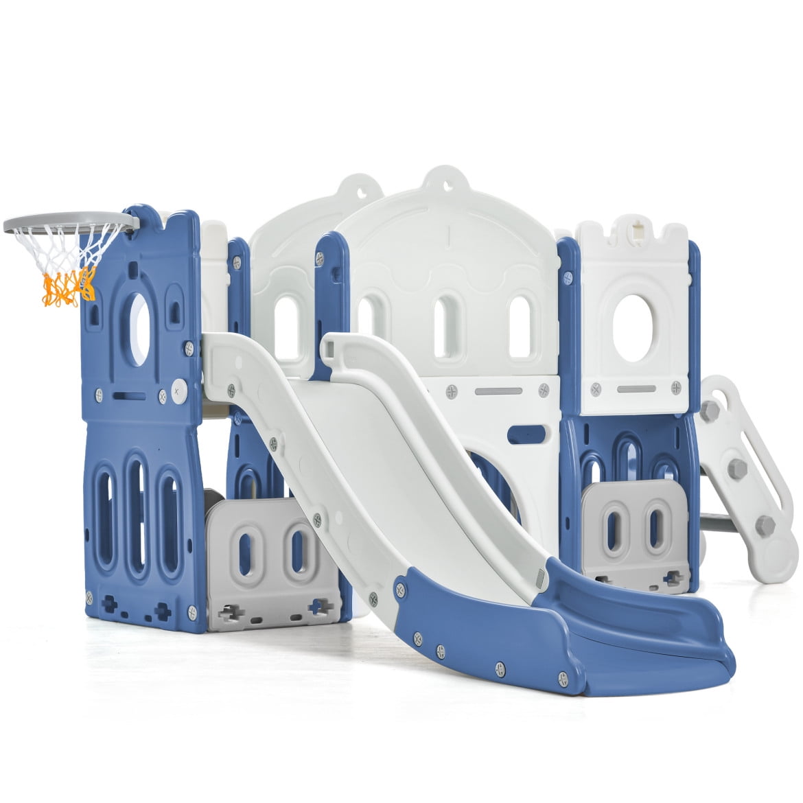 5 in 1 Slide Playset Structure, Freestanding Castle Climber with Slide ...