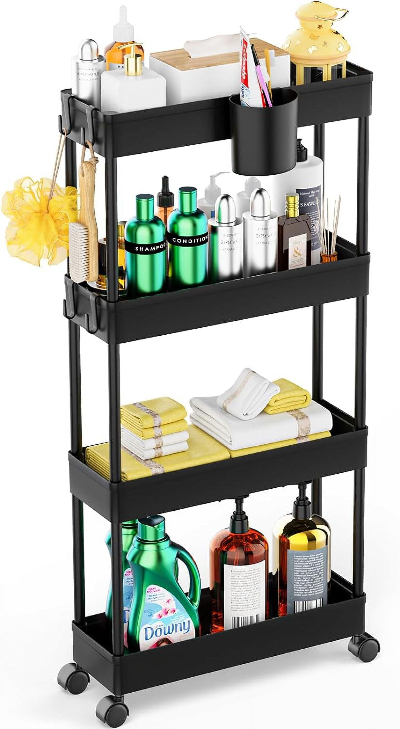 5.1" Slim Storage Cart - 4 Tiers Bathroom Organizer Mobile Shelving ...