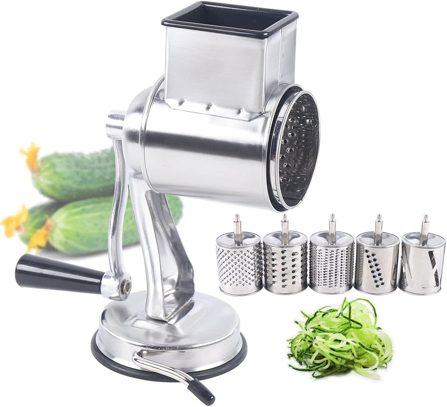 5 in 1 Stainless Steel Rotary Grater,Kitchen Grater Vegetable Slicer ...