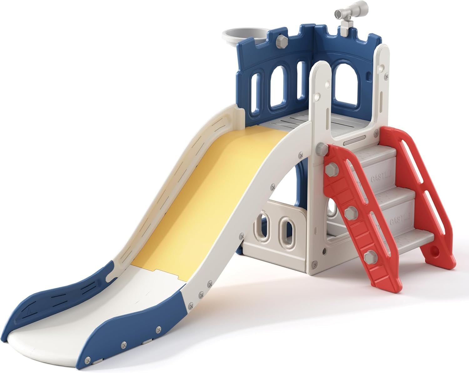 5 in 1 Toddler Slide, Extra-Long Kids Slide for Toddlers Age 1+ with Basketball Hoop and Ball ...