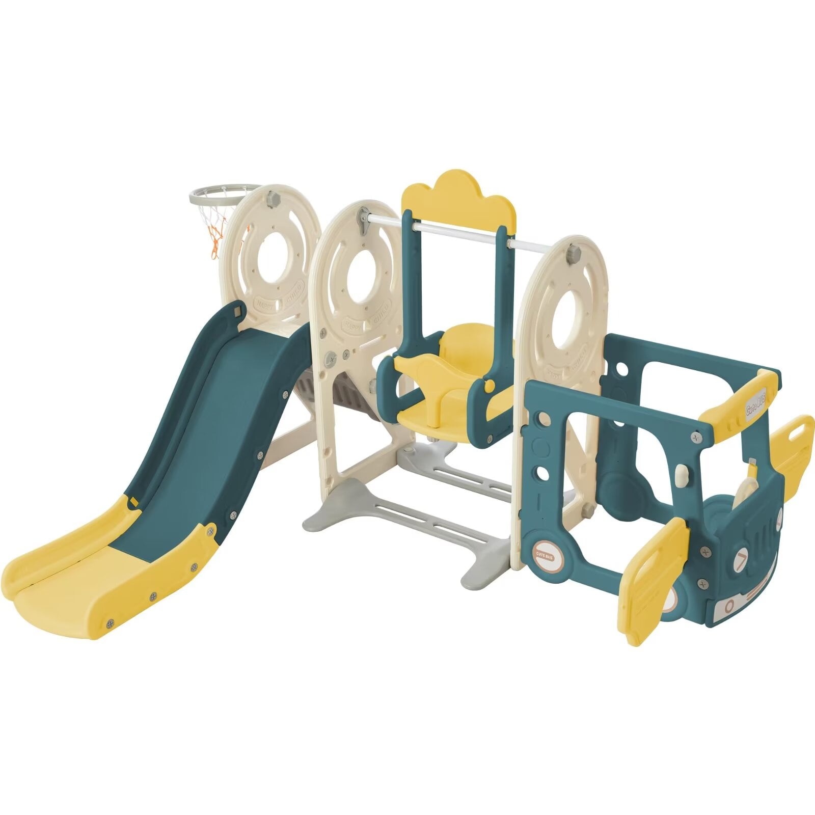 5 in 1 Toddler Slide and Swing Set, Kids Freestanding Swing Slide Bus ...