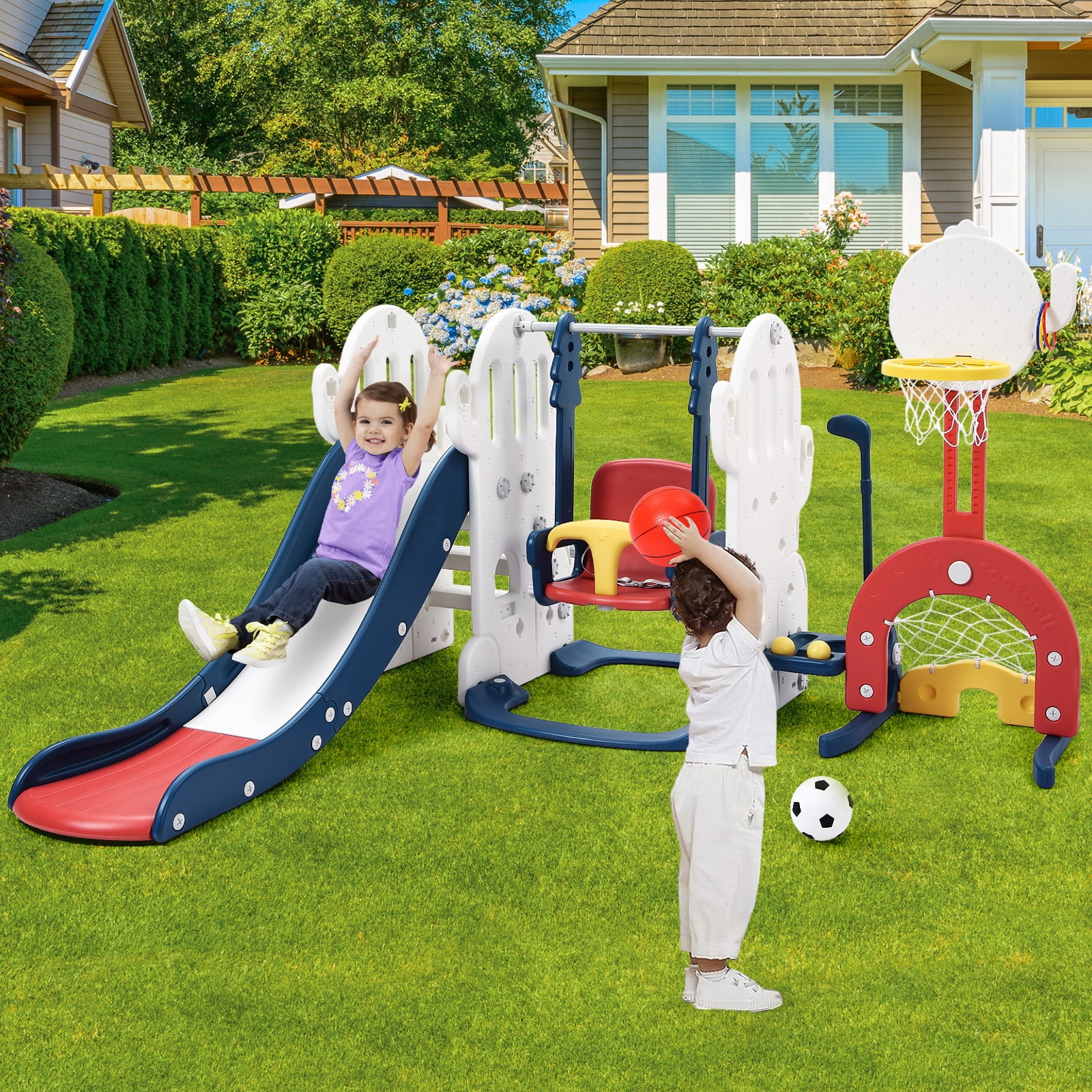 5 in 1 Toddler Slide and Swing Set, Kids Freestanding Slide Climber ...