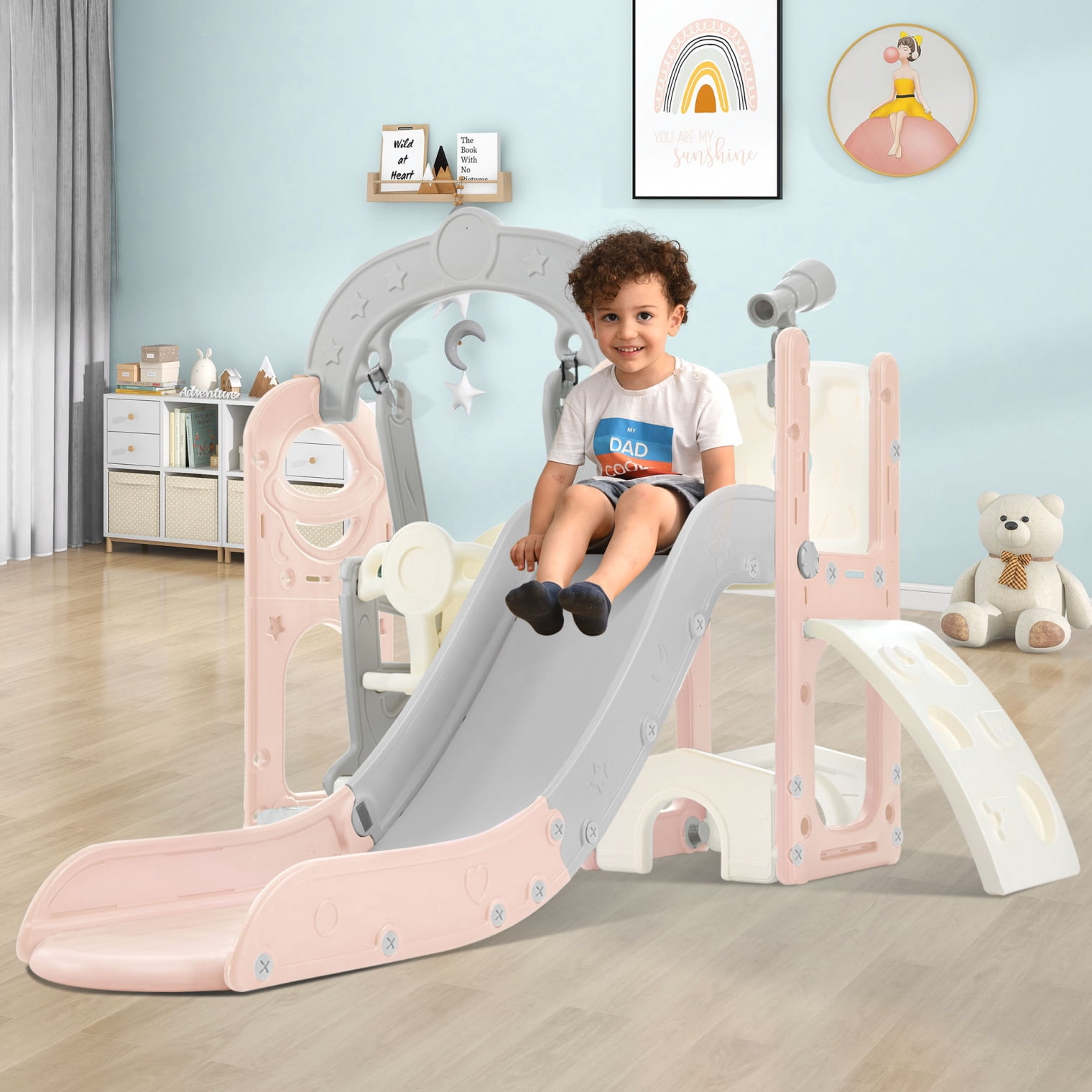 5 in 1 Toddler Slide and Swing Set, Kids Playground Climber Slide ...