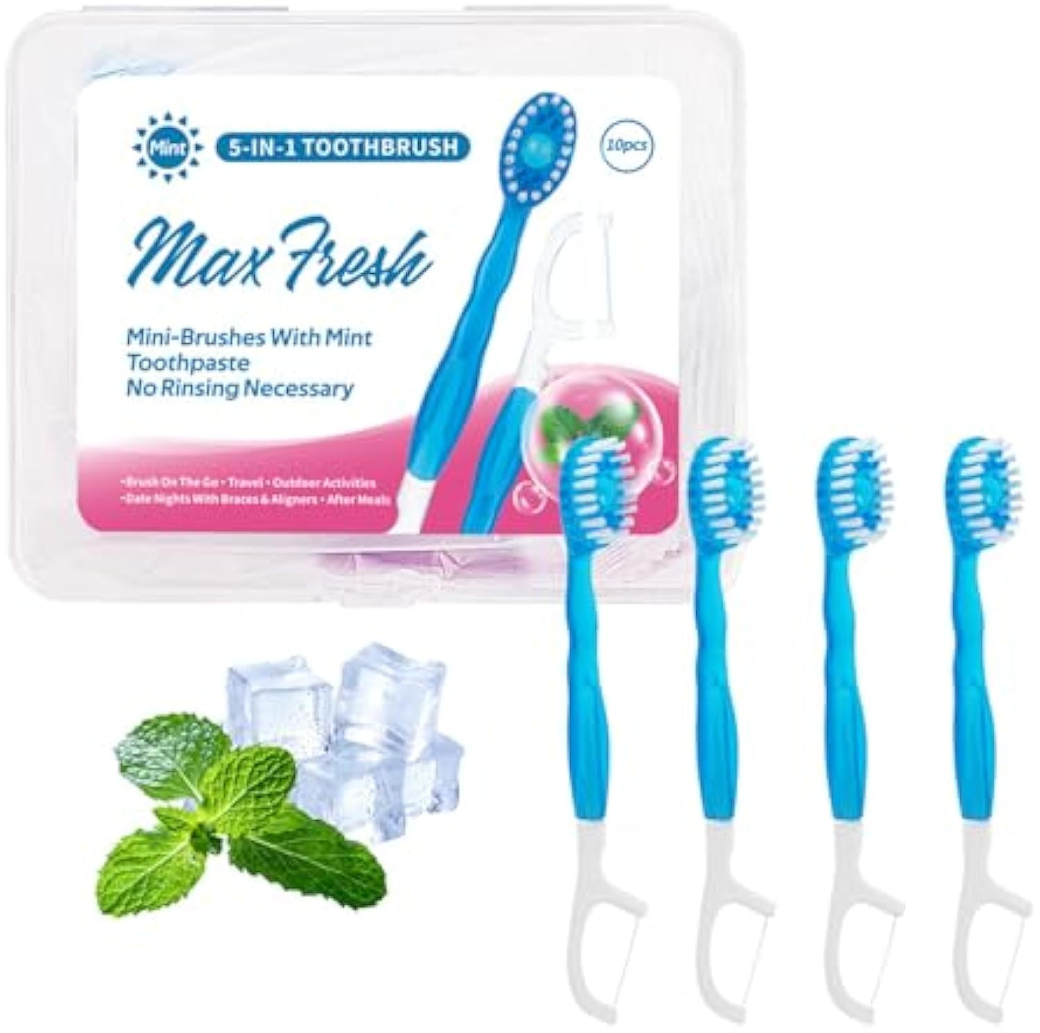 5 in 1 Toothbrush & Floss, Disposable Mini Toothbrush with Toothpaste ...