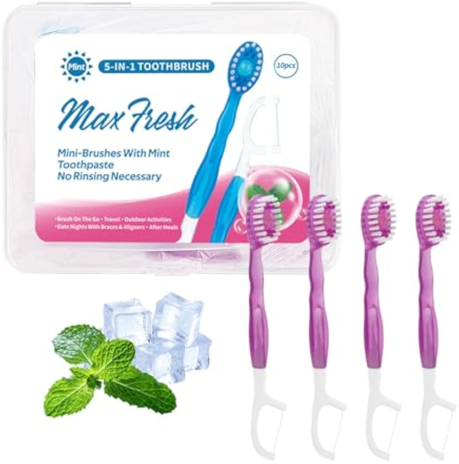 5 in 1 Toothbrush & Floss, Disposable Mini Toothbrush with Toothpaste ...