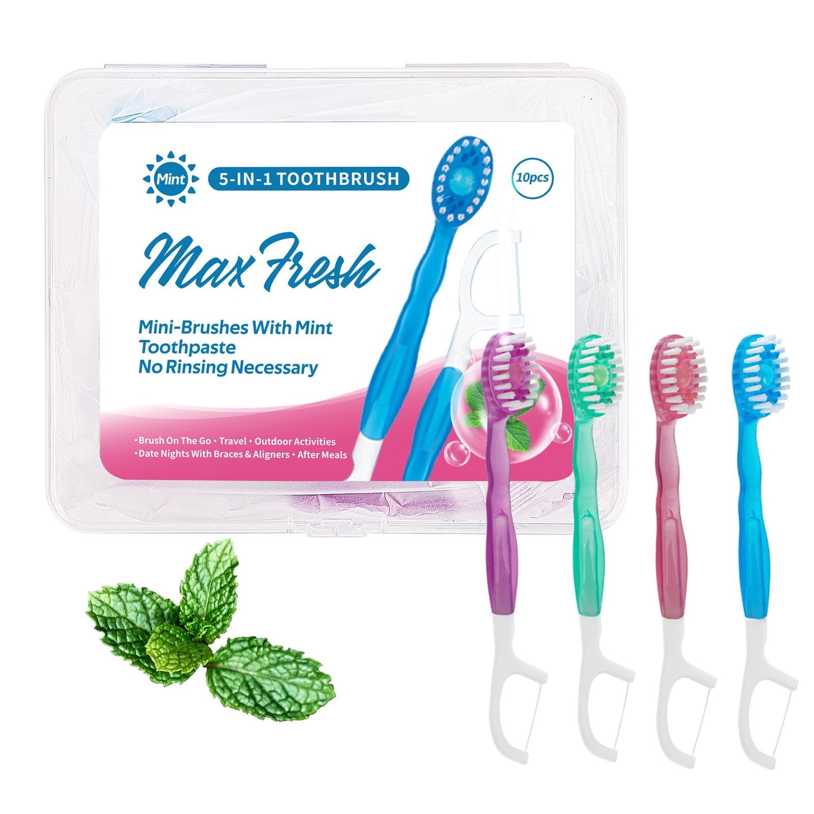 5 in 1 Toothbrush & Floss, Disposable Mini Toothbrush with Toothpaste ...