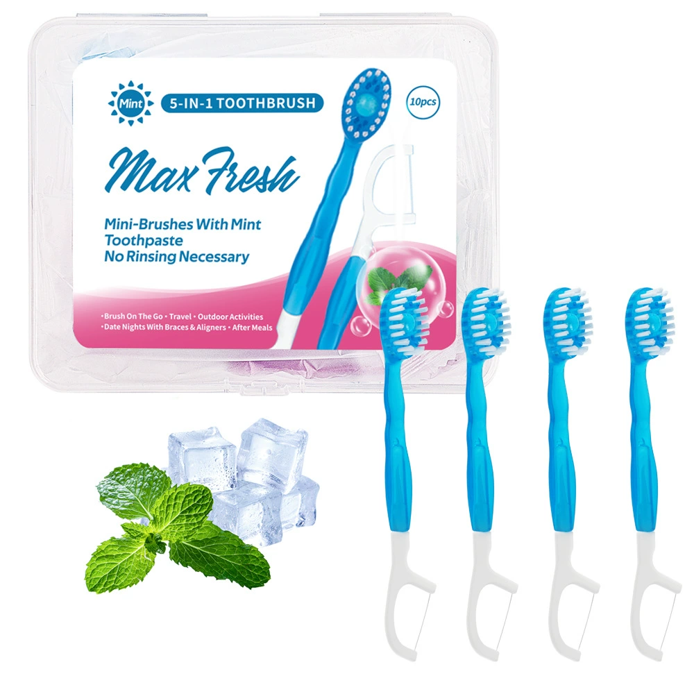 5 in 1 Toothbrush & Floss, Disposable Mini Toothbrush with Toothpaste ...