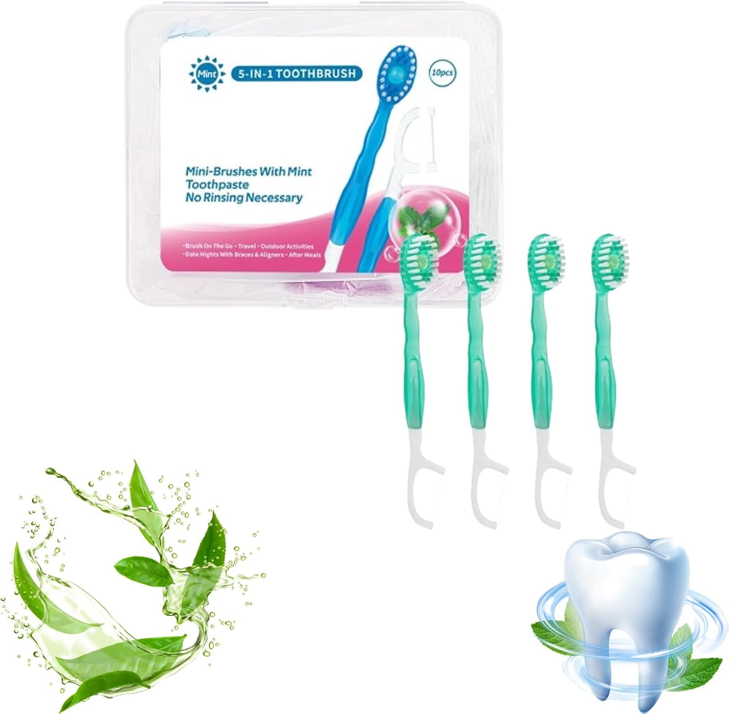 5 in 1 Toothbrush & Floss, Disposable Mini Toothbrushes on The Go ...