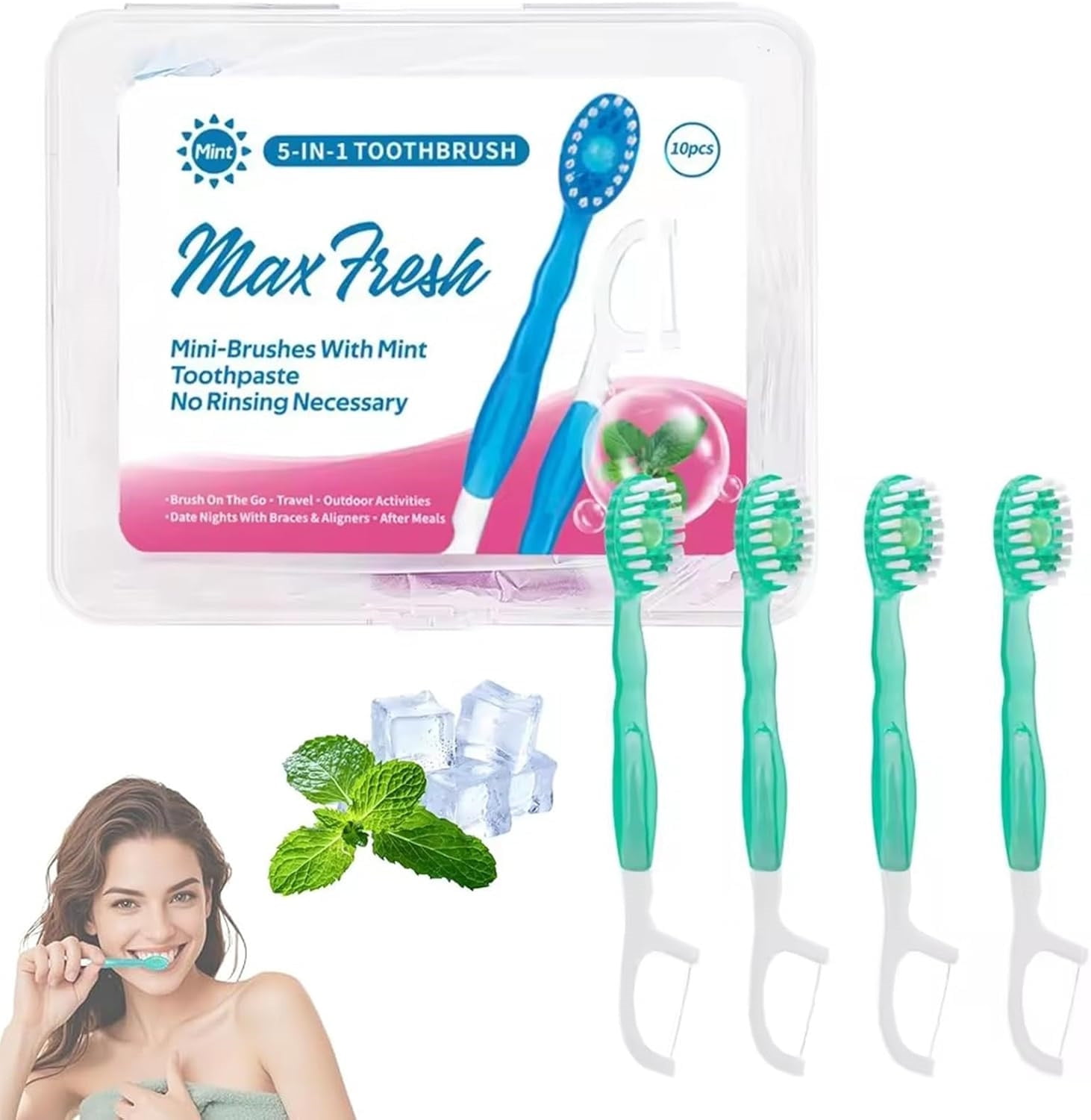 5 in 1 Toothbrush & Floss, Disposable Mini Toothbrushes on The Go ...