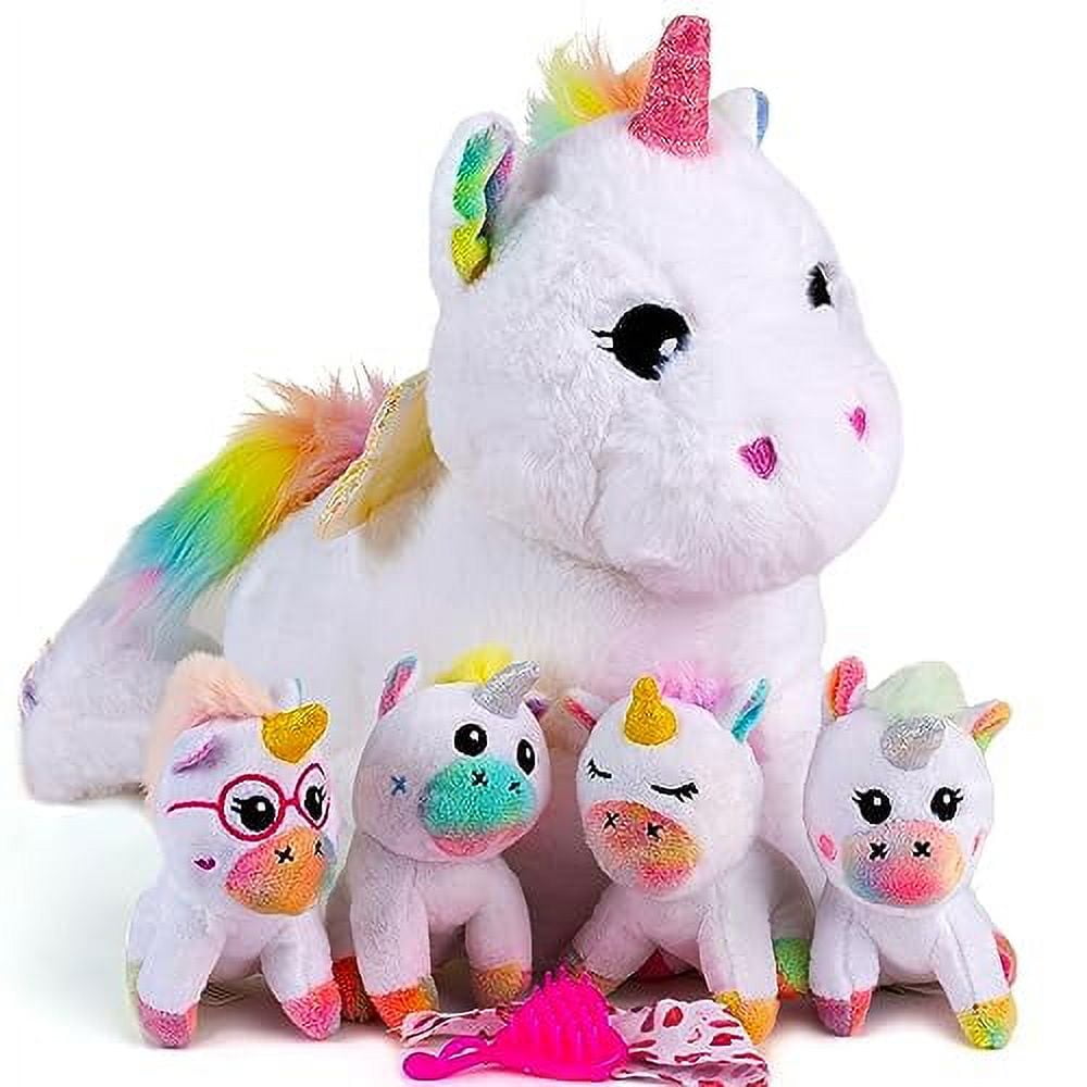 5 in 1 Unicorn Mommy Stuffed Animal with 4 Baby Unicorns in Her Tummy, Soft Unicorn Plush Toys ...