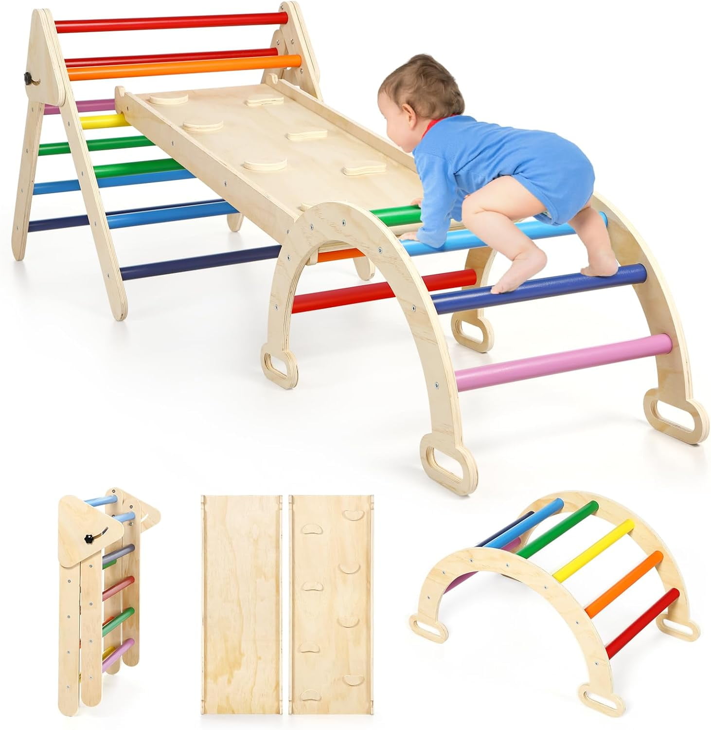 5 in 1 Wooden Climbing Toys for Toddlers - Foldable Climbing Triangle ...