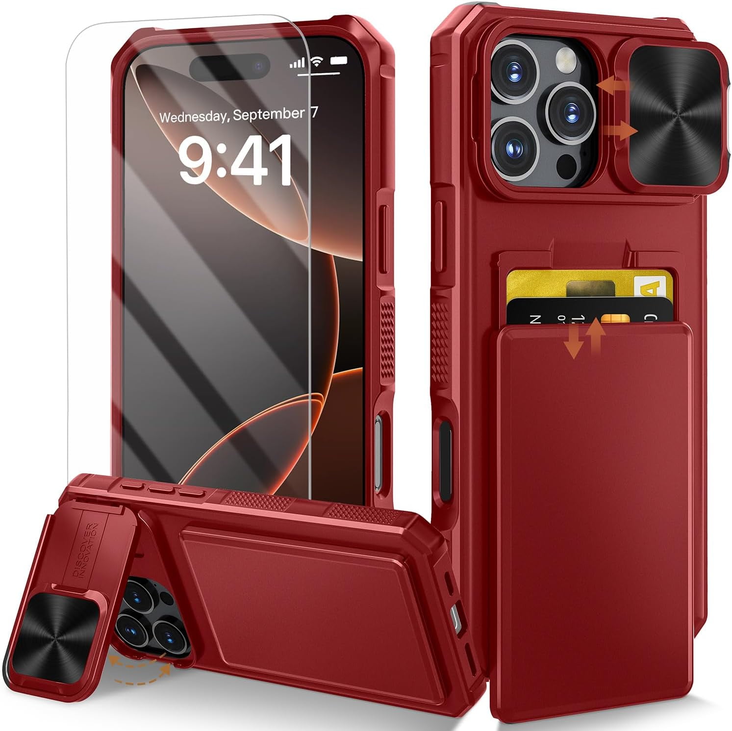 5 in 1 for iPhone 16 Pro Max Case with Card Holder[Slide Camera Cover ...
