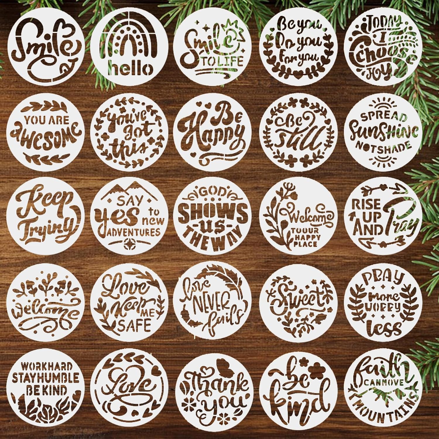 5.1 inch Inspirational Words Stencils 25 Pcs Motivational Quotes Round ...
