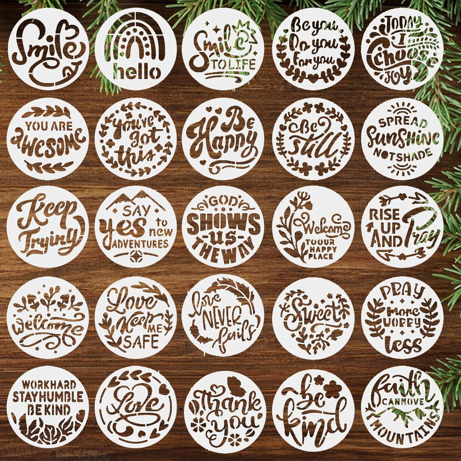 5.1 inch Inspirational Words Stencils25 Pcs Motivational Quotes Round ...