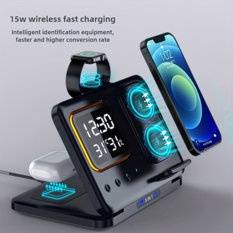5 in 1 wireless charger, integrating night light, time and temperature ...