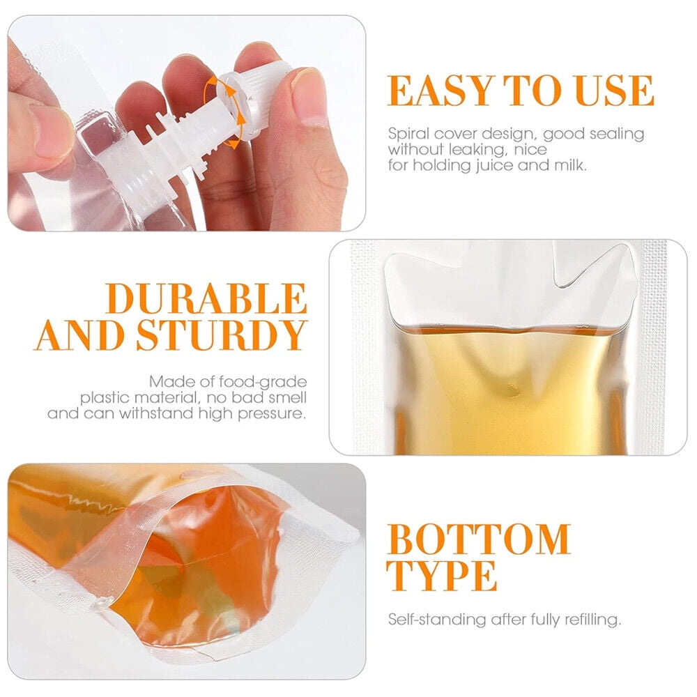5/10/16Pcs Reusable Clear Plastic Spouted Liquid Drink Bag Stand Up ...