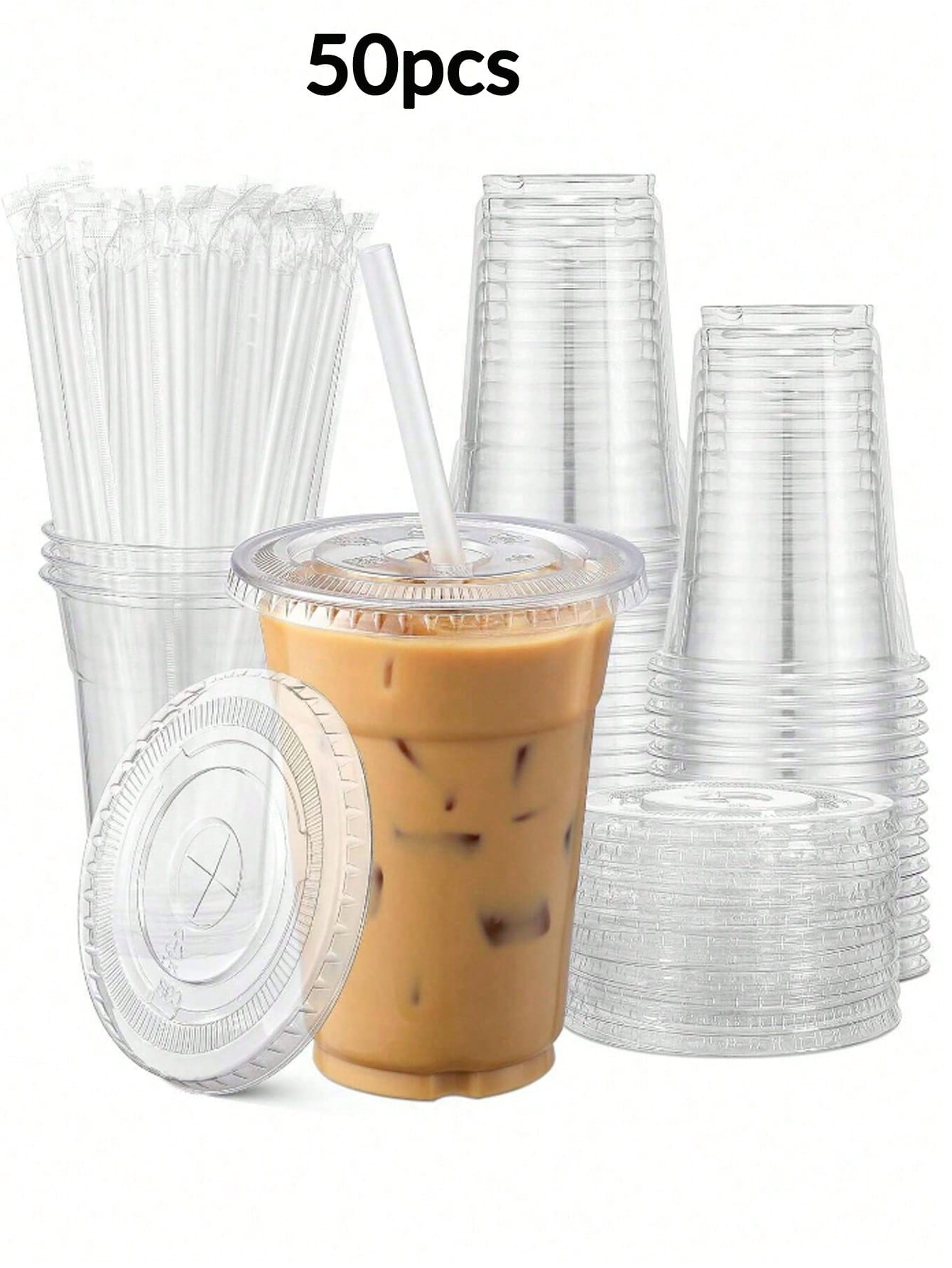 5/10/20/50/100 Clear Plastic Cup With Straw With Lid, Clear Drinking ...