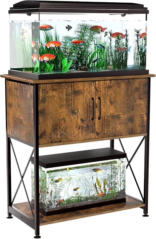 5-10 Gallon Fish Tank Stand, Metal Double Aquarium Stand with Cabinet ...