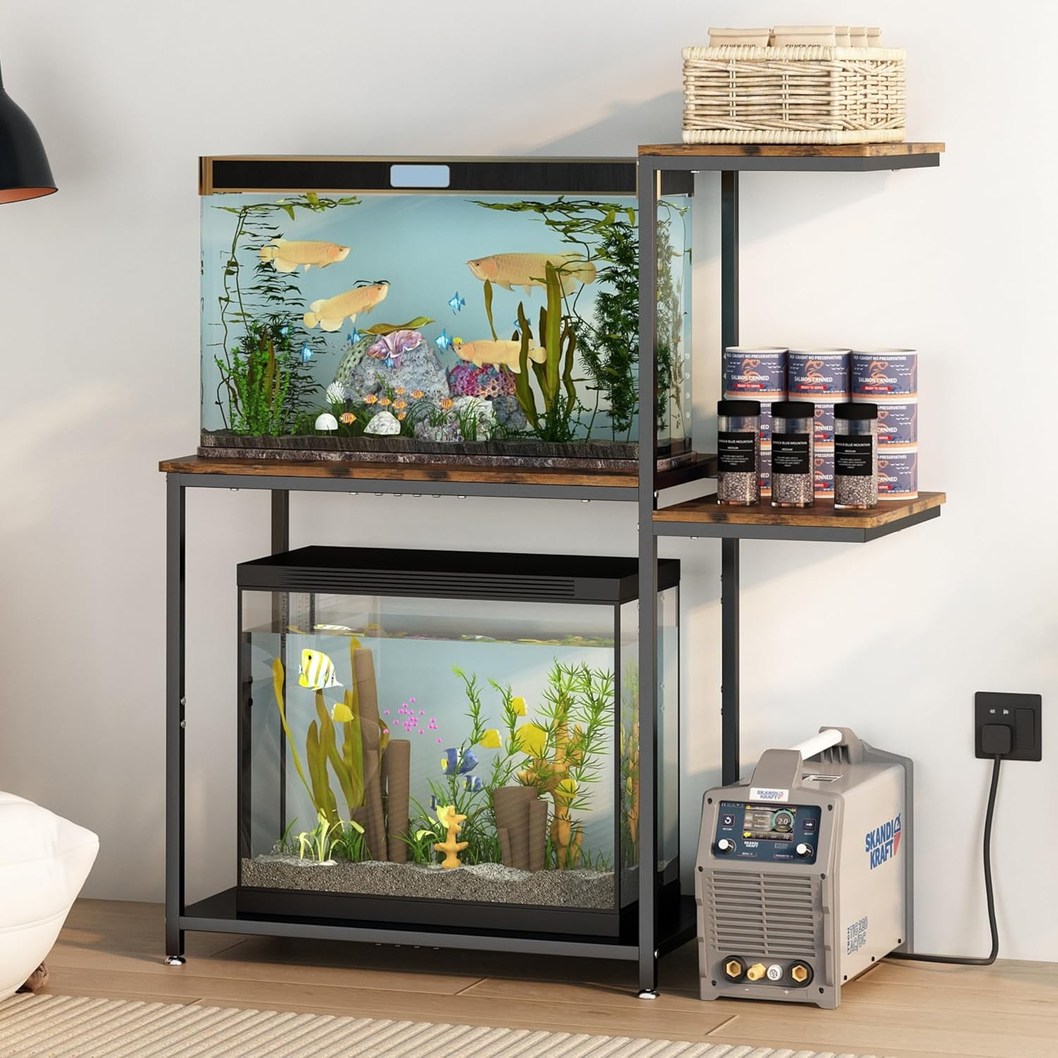 5-10 Gallon Fish Tank Stand, Metal Double Aquarium Stand with Shelf for ...