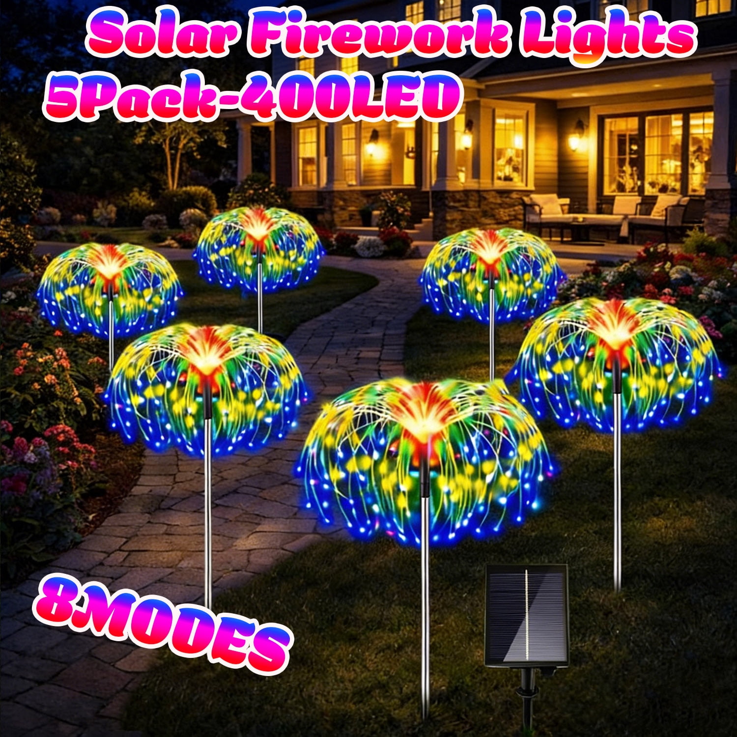5/10 Pack Solar Garden Sparkler Lights, 300/400/600 LED Multicolor 8 ...