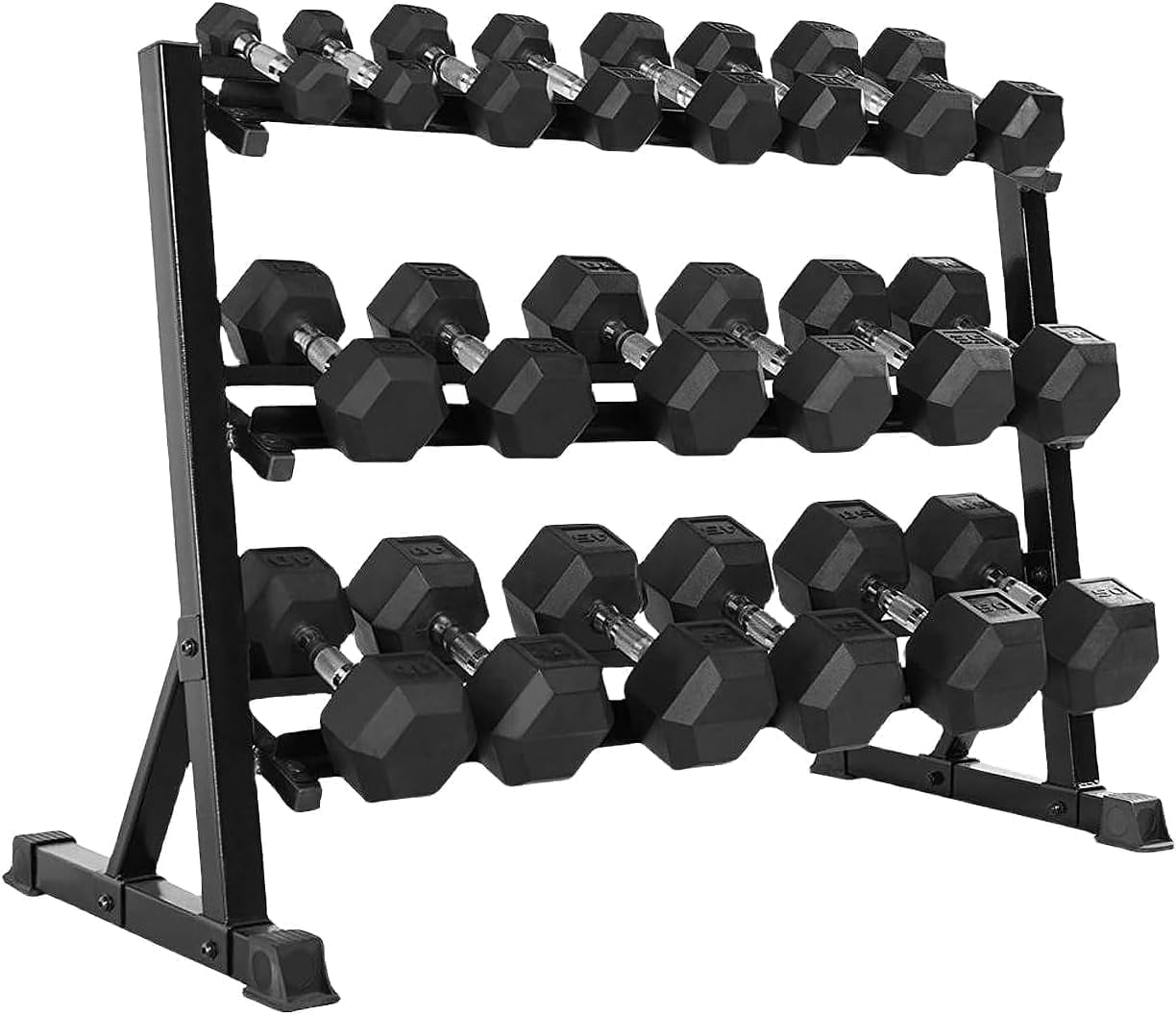 550 lbs Rubber Hex Dumbbell Set with Rack (5-50 lbs) - Home Gym Fitness ...