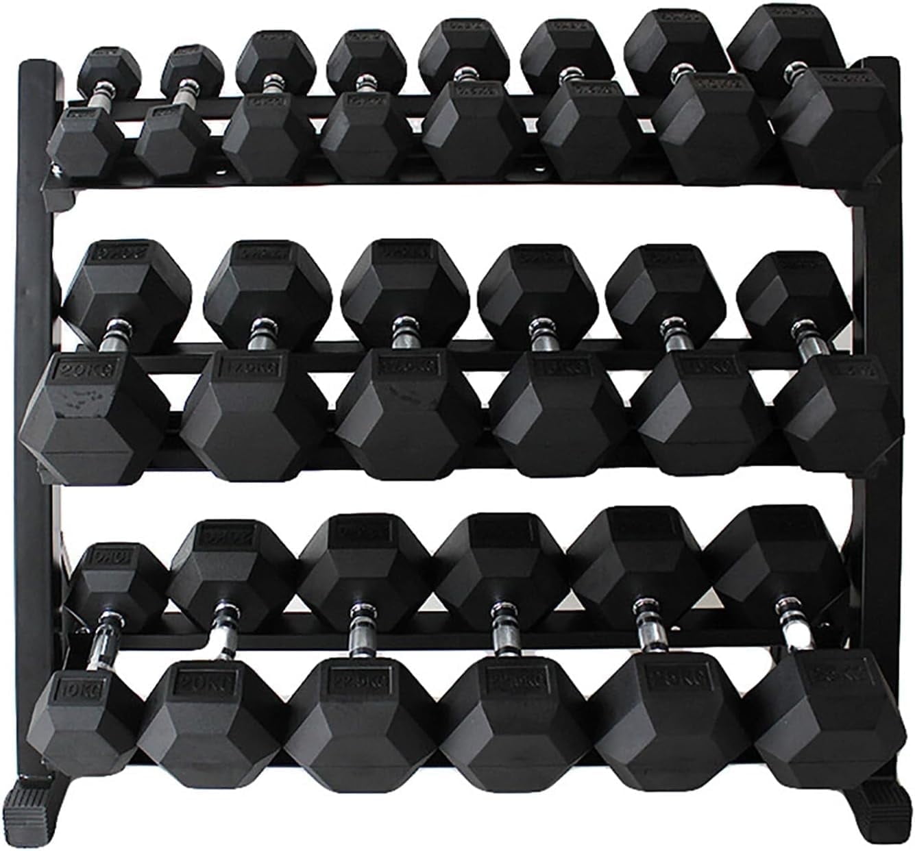 450 lbs Rubber Hex Dumbbell Set with Rack (5-50 lbs) - Home Gym Fitness ...