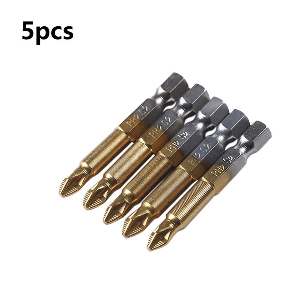 5/10pcs 50mm Titanium-Coated Anti Slip Screwdriver Bits Set Cross PH2 ...