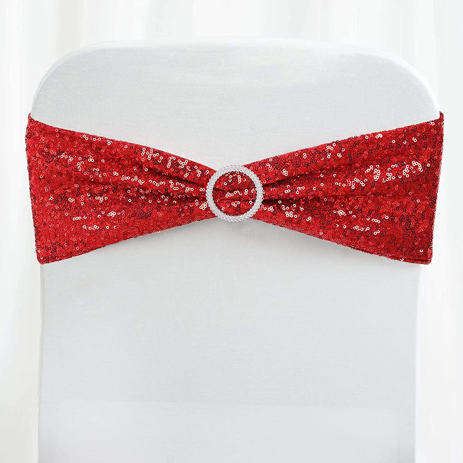 5/10pcs Sequin Chair Sashes Spandex, Sequins Stretchy Bows Ties Chair ...