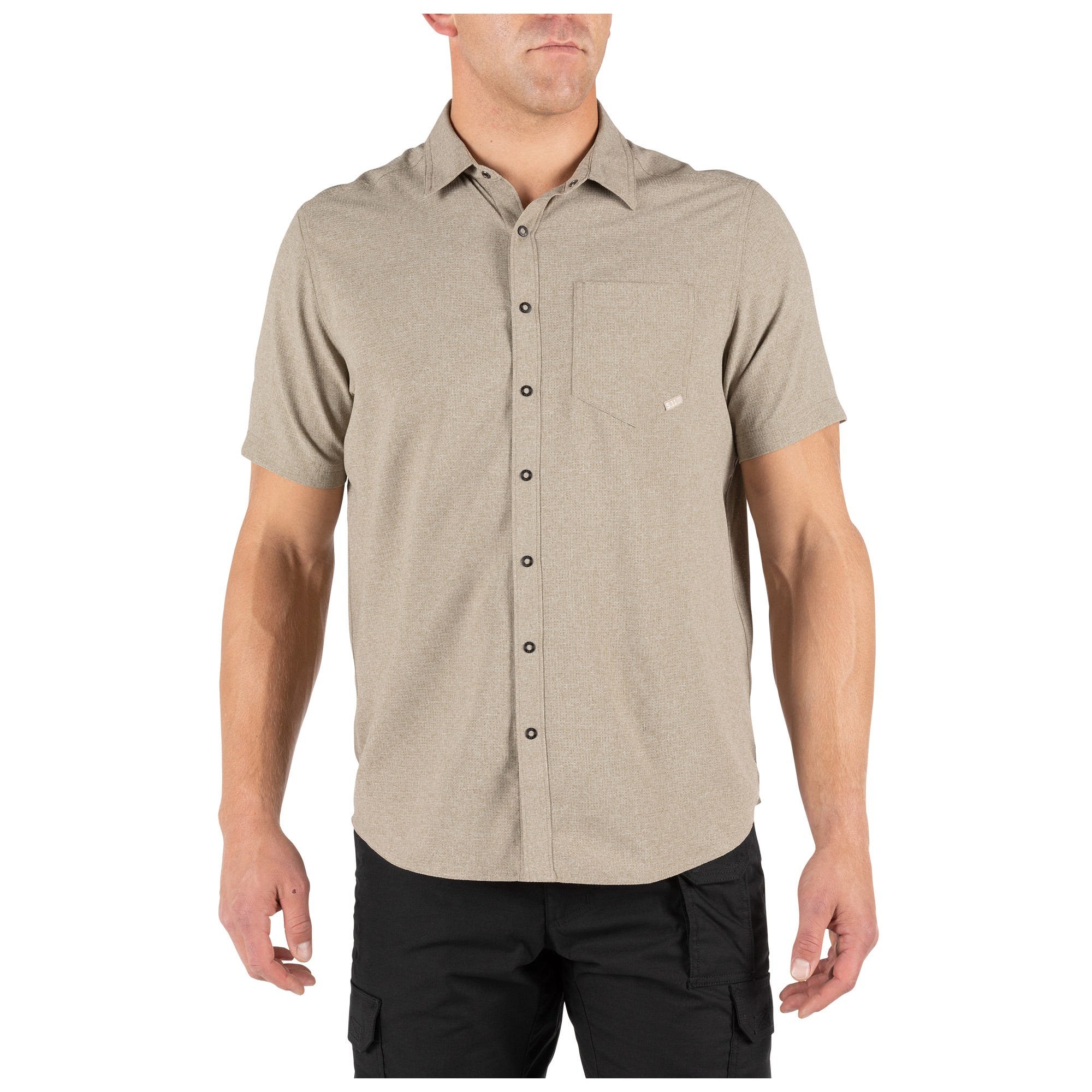 5.11 Work Gear Men's Evolution Short Sleeve Shirt, Wicking and Ventilation Fabric, Khaki Heather ...