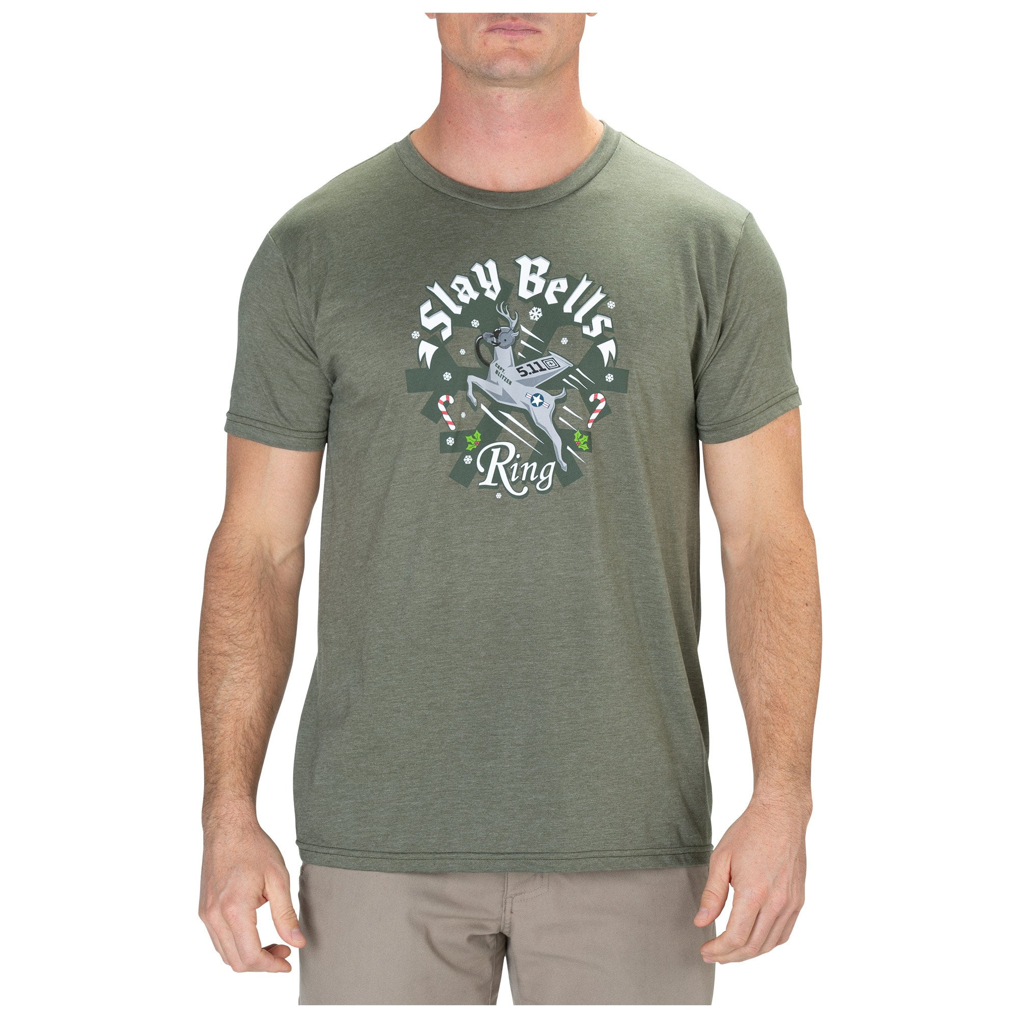 5.11 Work Gear Slay Bells Short Sleeve Shirt, Regular Fit, Fade-Resistant Prints, Military Green ...